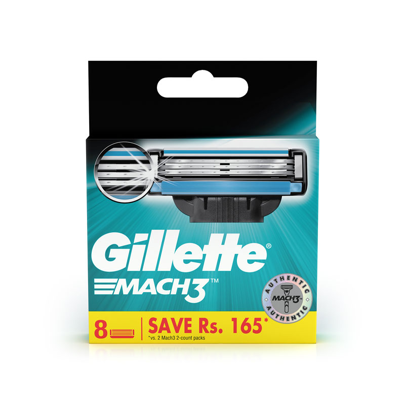 Gillette Mach3 Shaving 3-Bladed Cartridges Pack of 8