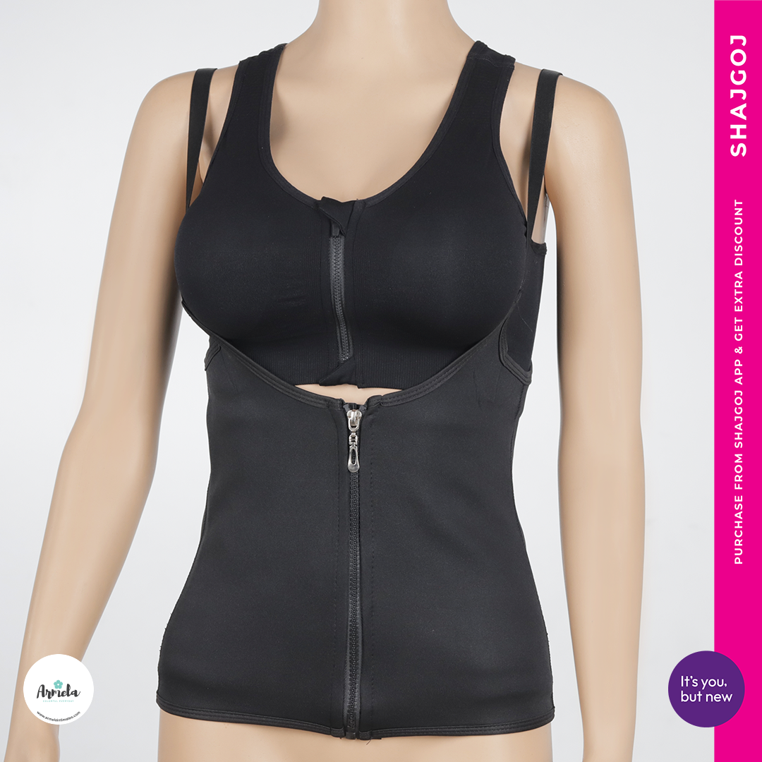 Armela Waist Trainer Zipper Vest Body Shaper - Black