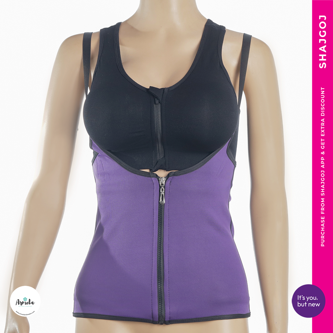 Armela Waist Trainer Zipper Vest Body Shaper - Purple & Black