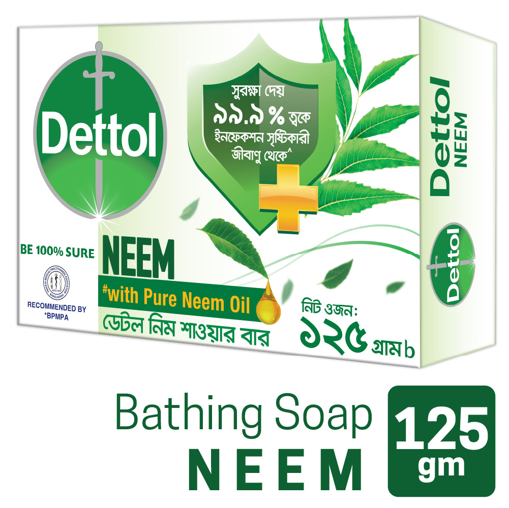 Dettol Soap Neem with Pure Neem Oil Bathing Shower Bar 125g, protects ...