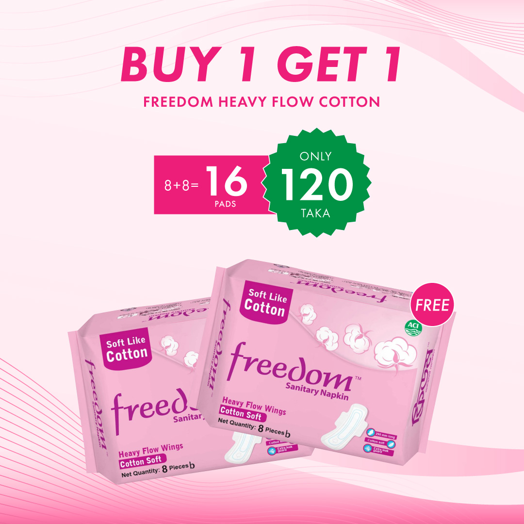 Freedom Sanitary Napkin Heavy Flow wings Cotton Soft 8 pads (Buy 1 get 1)