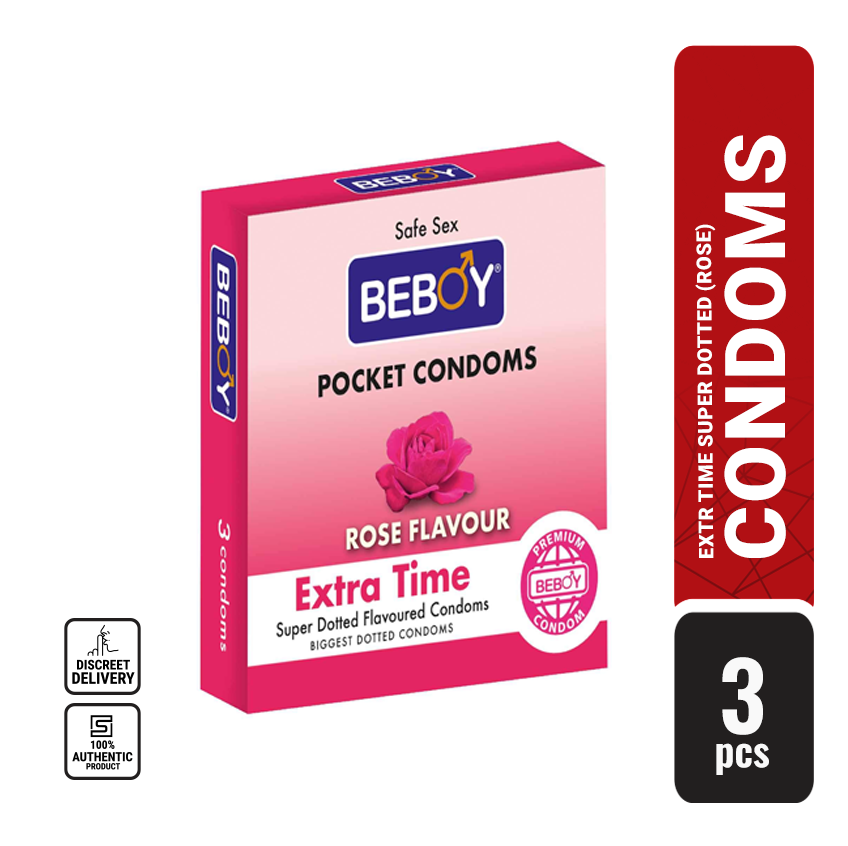 Beboy Extra Time Big Dotted Condom (Rose Flavoured) - 3Pcs Pack