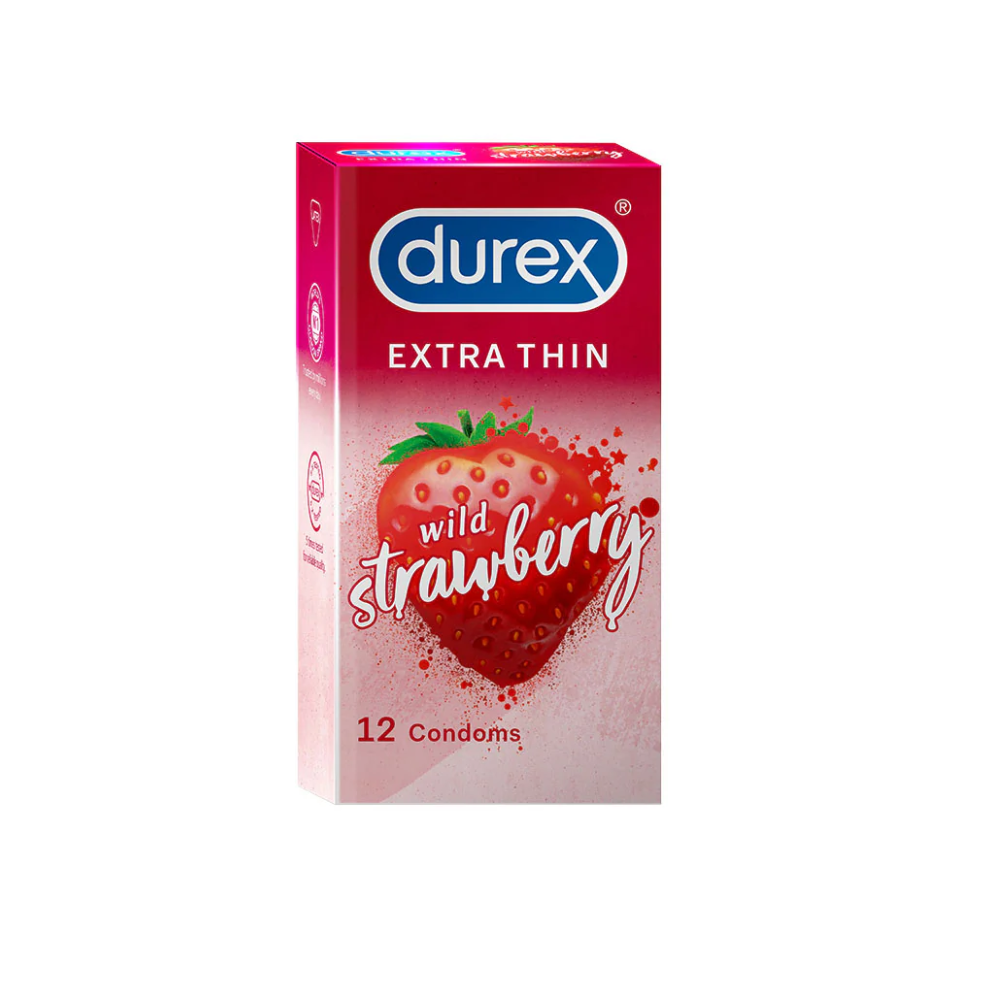 Durex Extra Thin Wild Strawberry Flavoured Condom - 12Pcs Pack