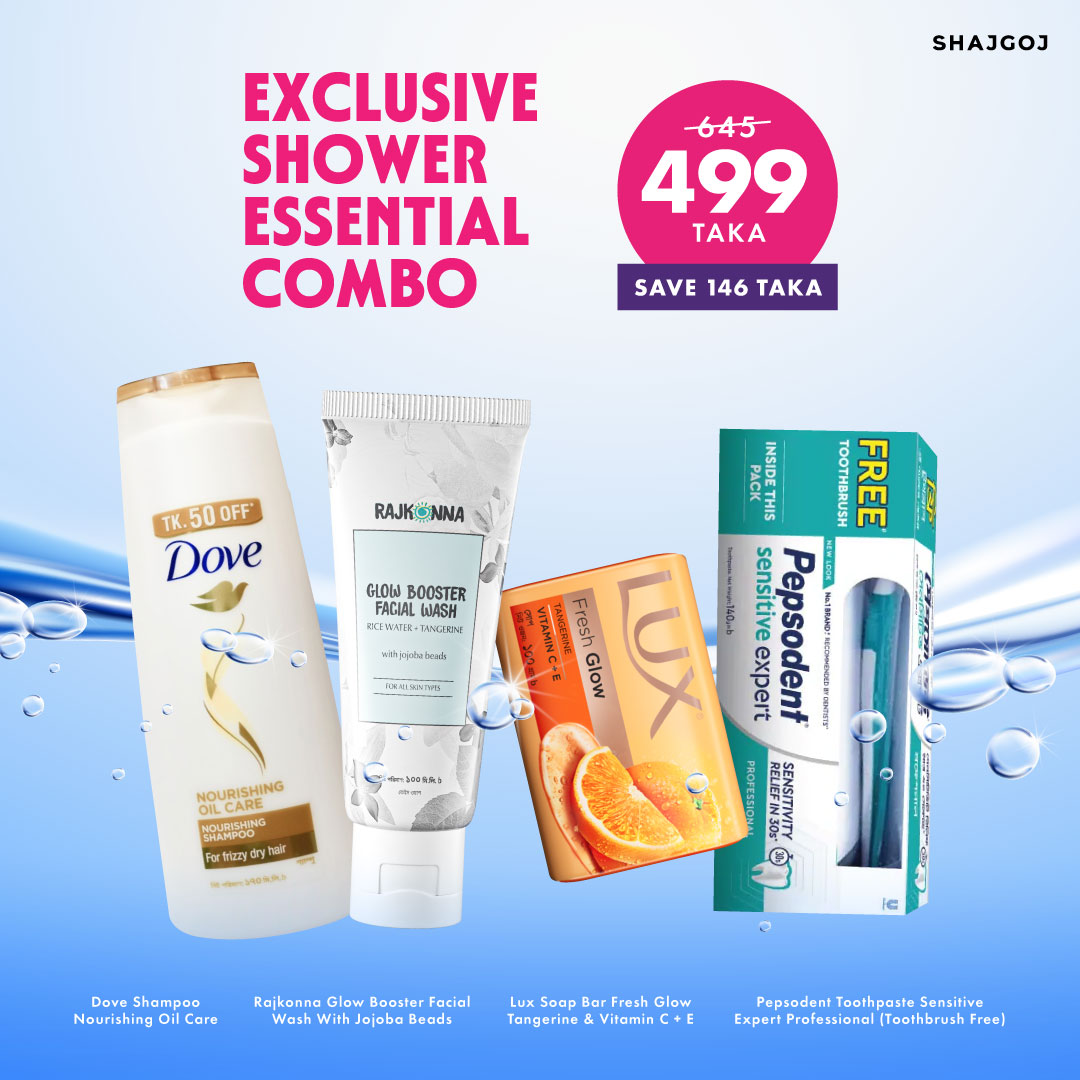 Exclusive Shower Essential Combo (Rajkonna Glow Booster Face Wash + Dove Shampoo + Lux Soap Bar ...
