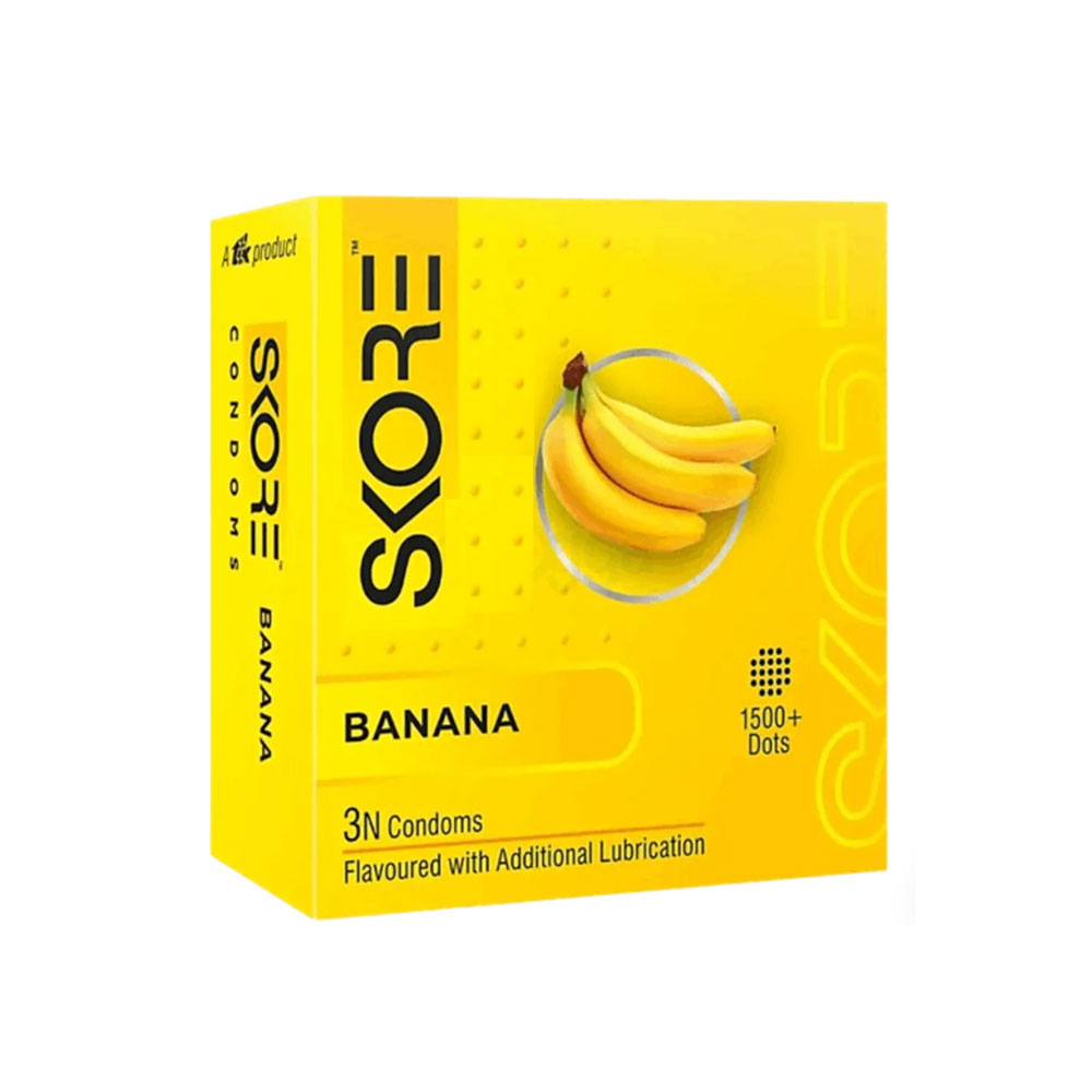 Skore Banana Flavoured 1500+ Dotted Condom - 3Pcs Pack