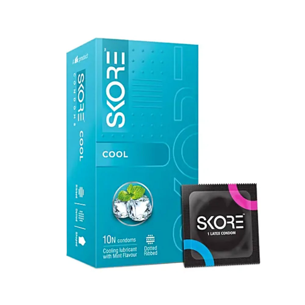 Skore Cool With Cooling Sensation Dotted & Ribbed Condom - 10Pcs Pack