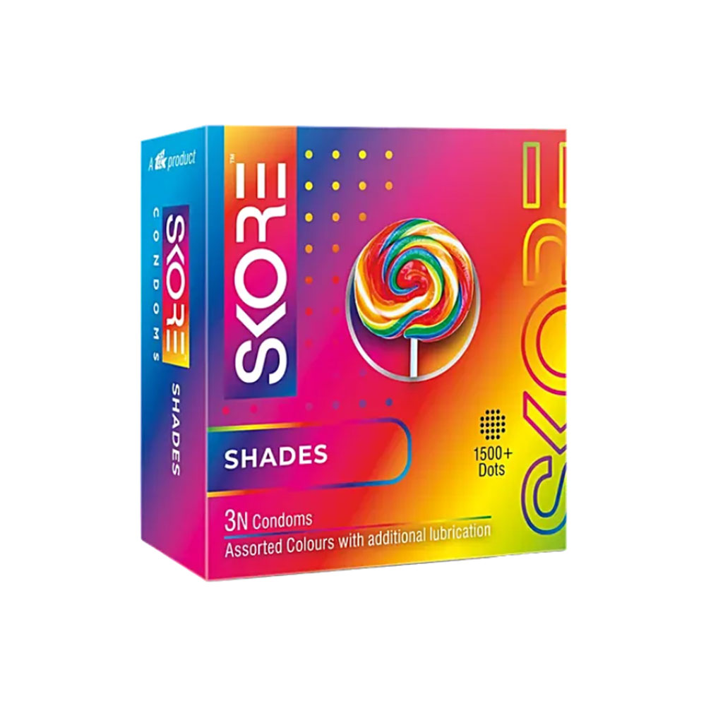 Skore Shades Assorted Colours 1500+ Dotted Condom - 3Pcs Pack