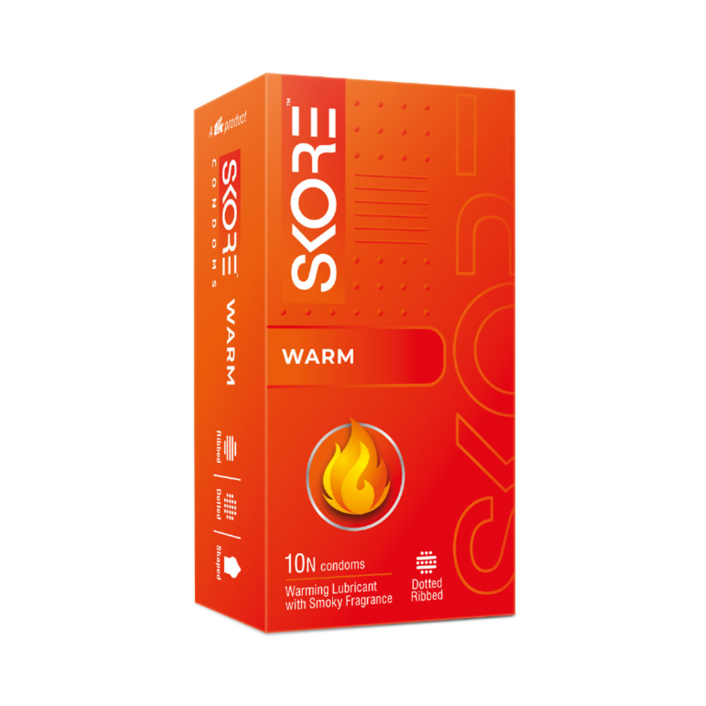 Skore Warm Ribbed & Dotted With Warming Lubricant Condom - 10Pcs Pack