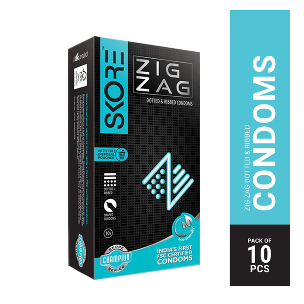Skore Zig Zag Dotted & Ribbed Primium Condom - 10Pcs Pack