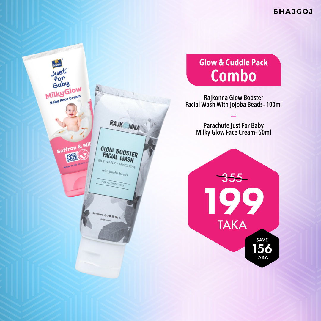 Glow & Cuddle Pack (Rajkonna Glow Booster Face Wash + Parachute Just For Baby - Milky Glow Face ...