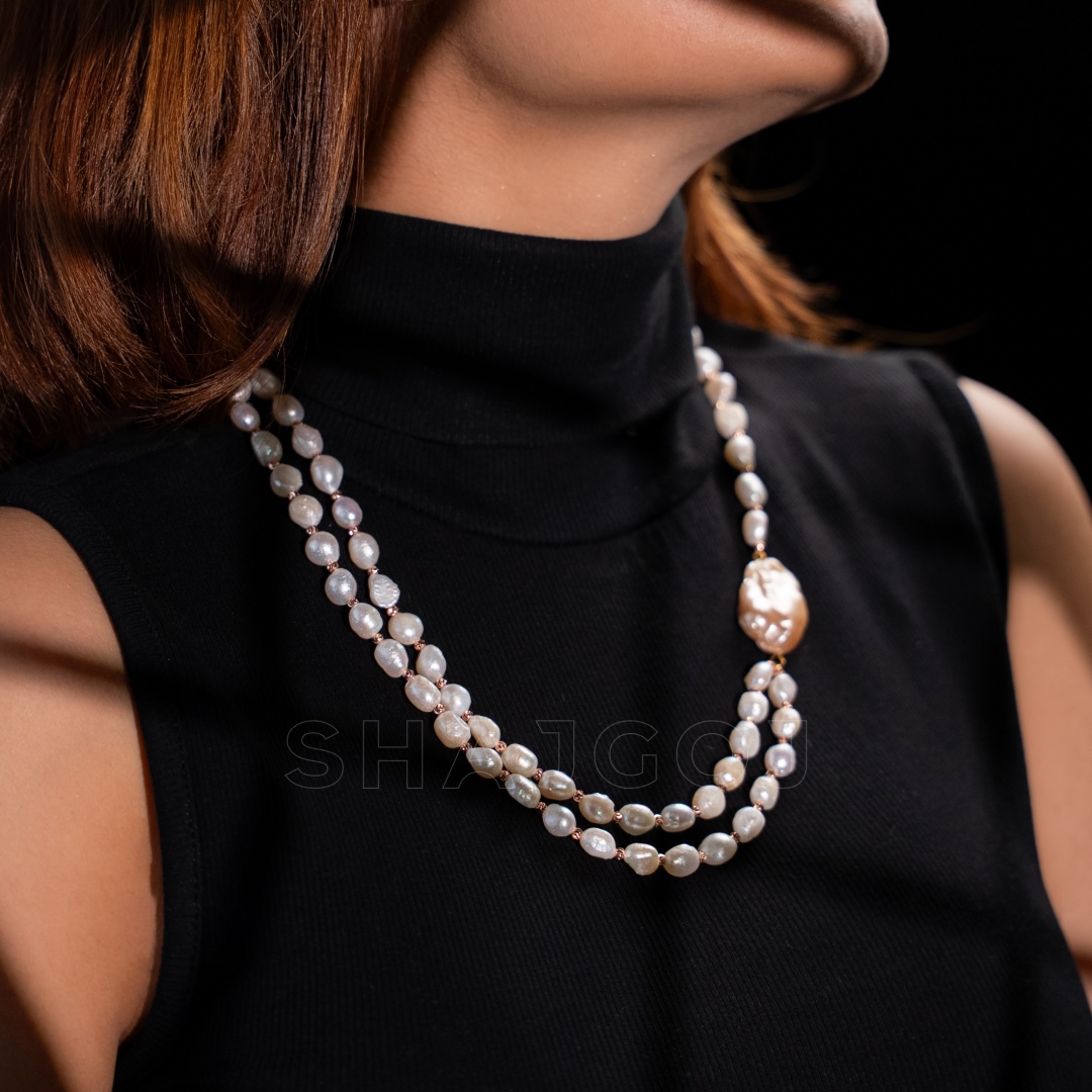 Exclusive Pearl Offset Mother Pearl Necklace