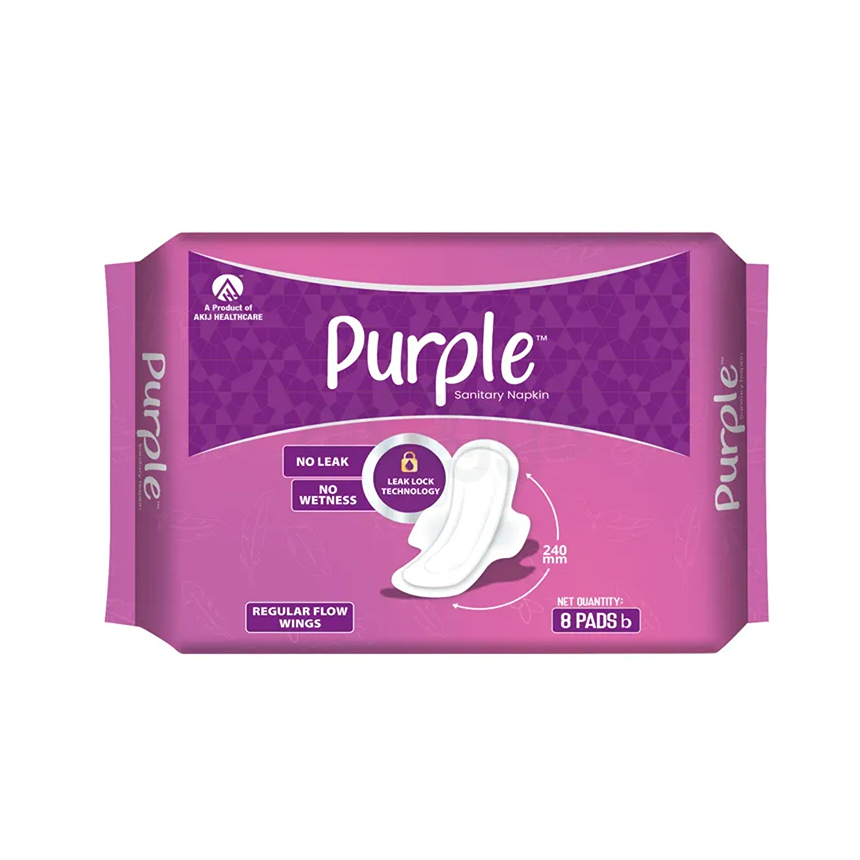 Purple Sanitary Napkin Wings Regular Flow 8 Pads