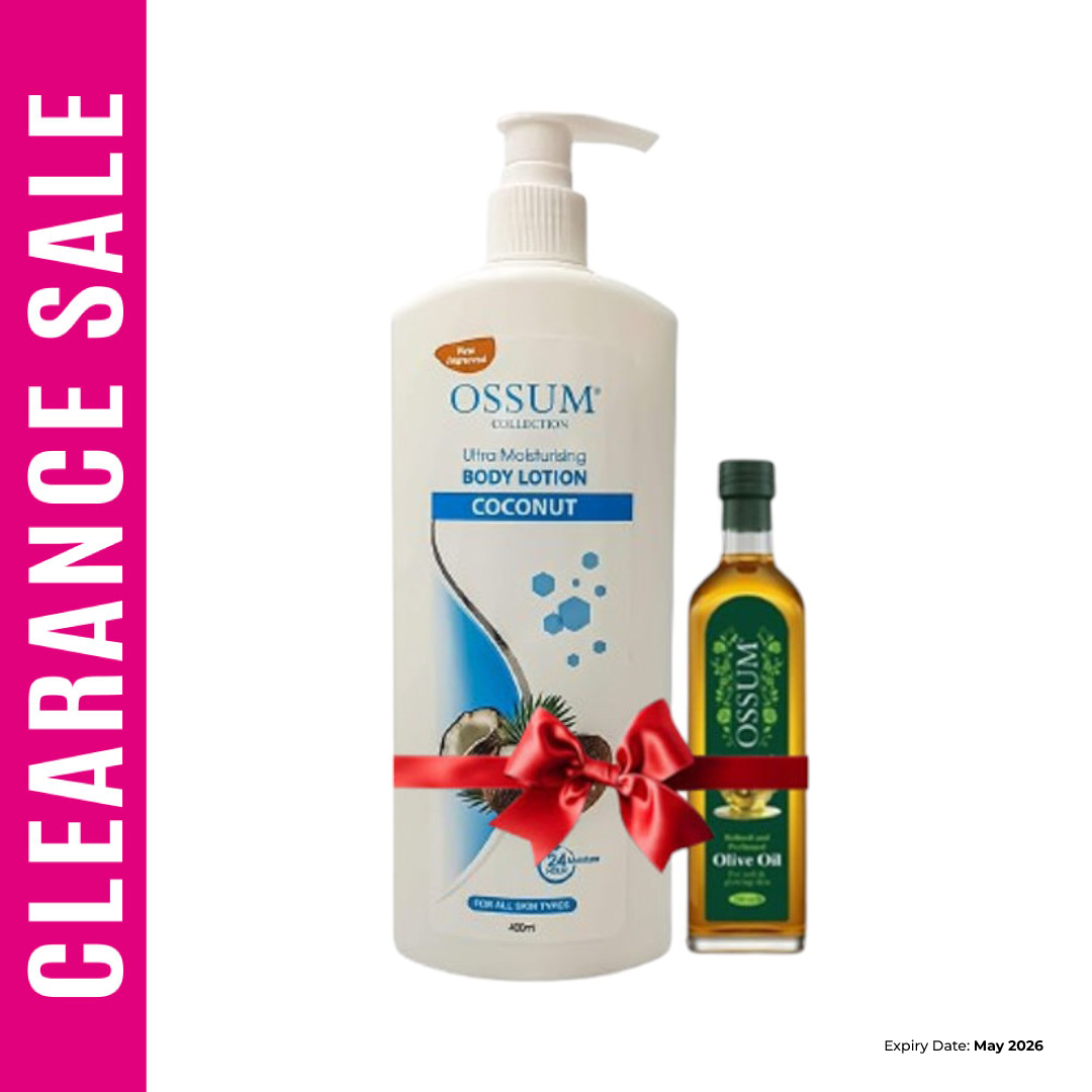 Buy 1 OSSUM Lotion Coconut 400ml Get 1 OSSUM Perfumed Olive Oil 100ml Free